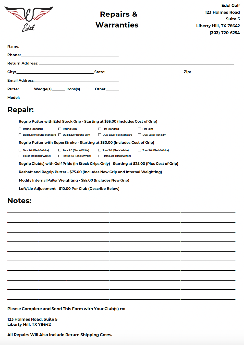 Repairs & Warranties - Edel Golf